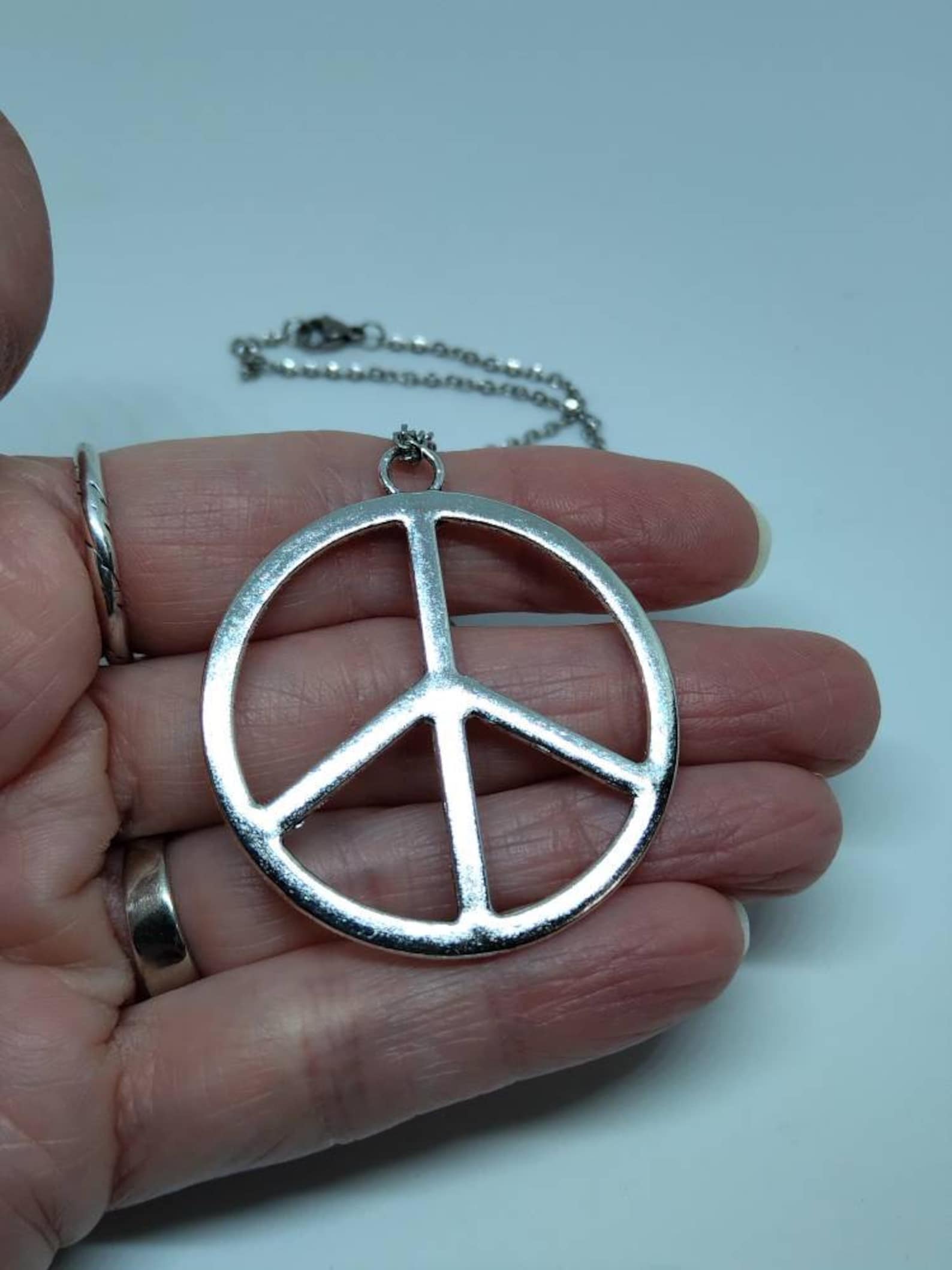 Peace Sign Necklace, Extra Large Peace Sign Pendant, Silver Peace Sign ...