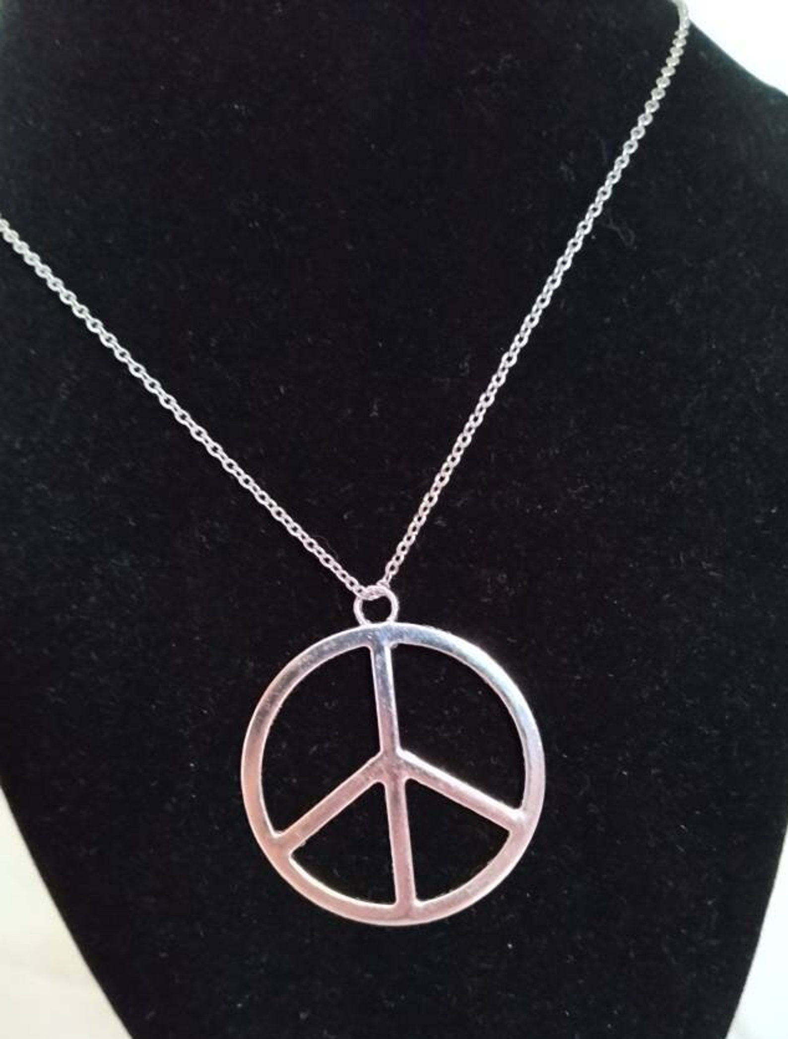 Peace Sign Necklace, Extra Large Peace Sign Pendant, Silver Peace Sign ...