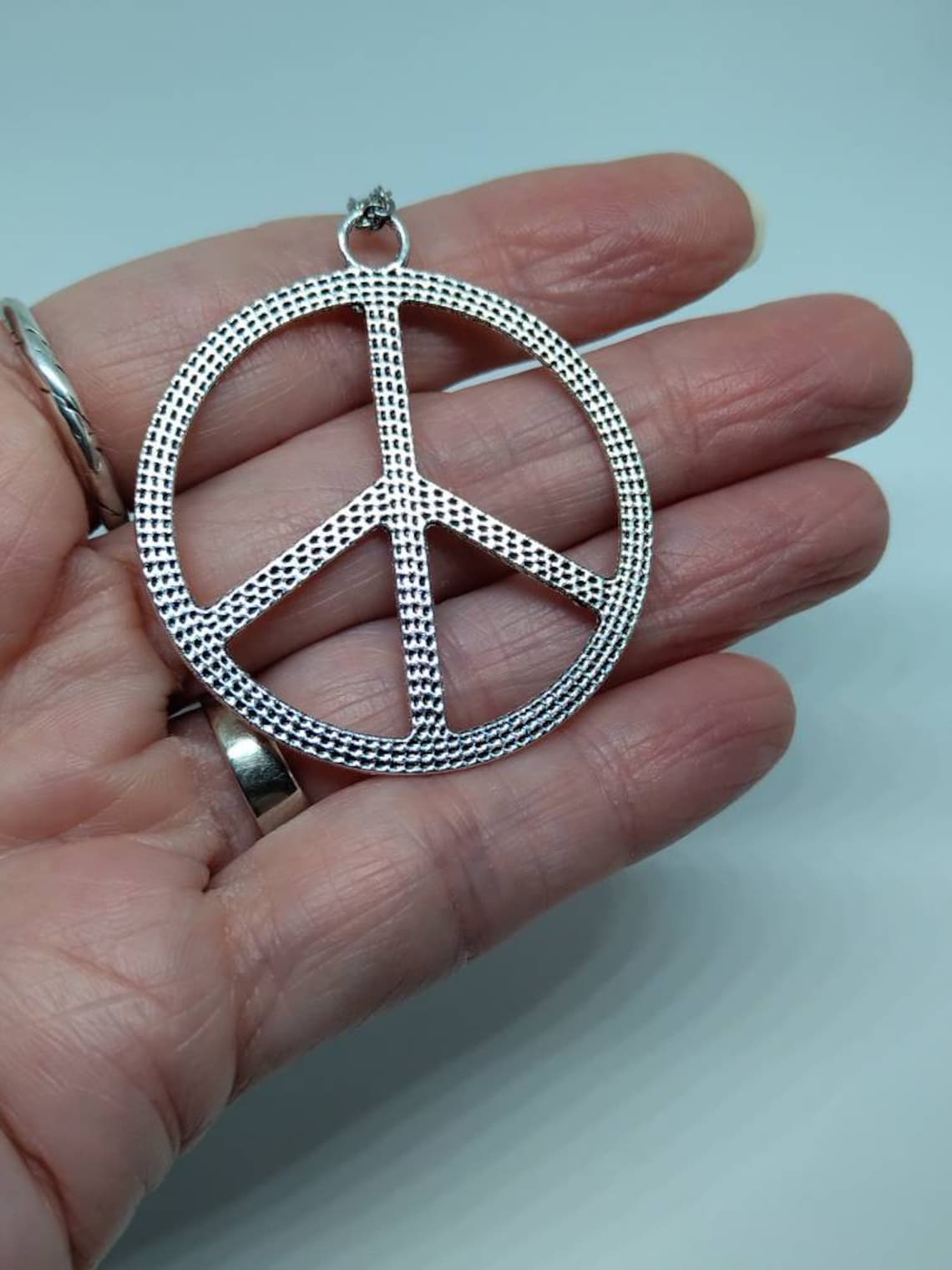 Peace Sign Necklace Extra Large Peace Sign Pendant Silver - Etsy