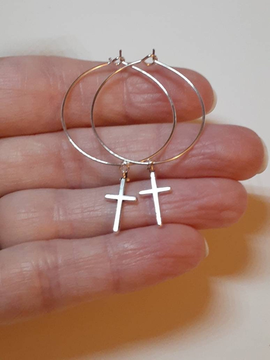 Silver Cross Hoop Earrings, Hoops, Cross Hoops, Hoop Earrings, Huggies ...