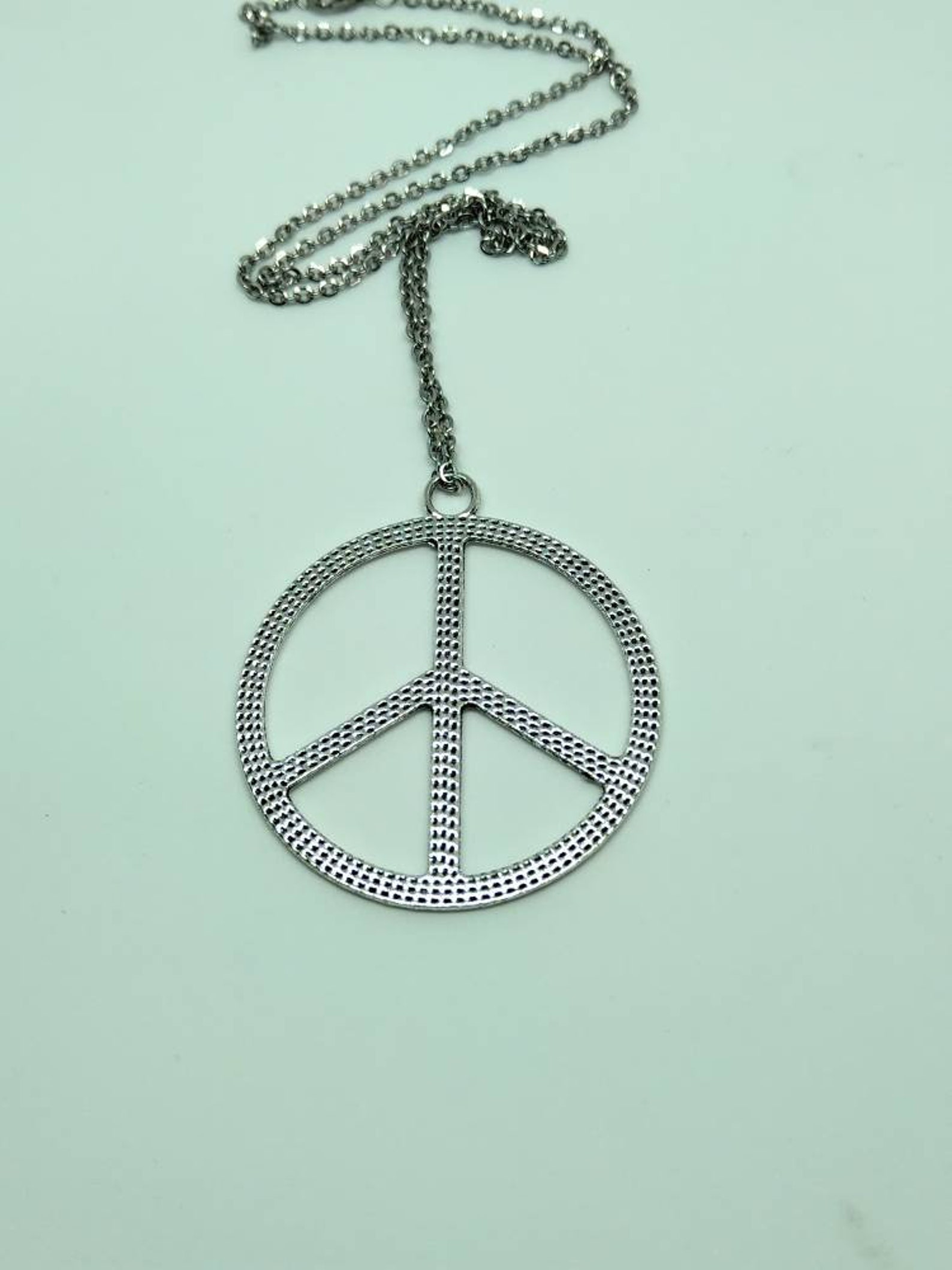 Peace Sign Necklace, Extra Large Peace Sign Pendant, Silver Peace Sign ...