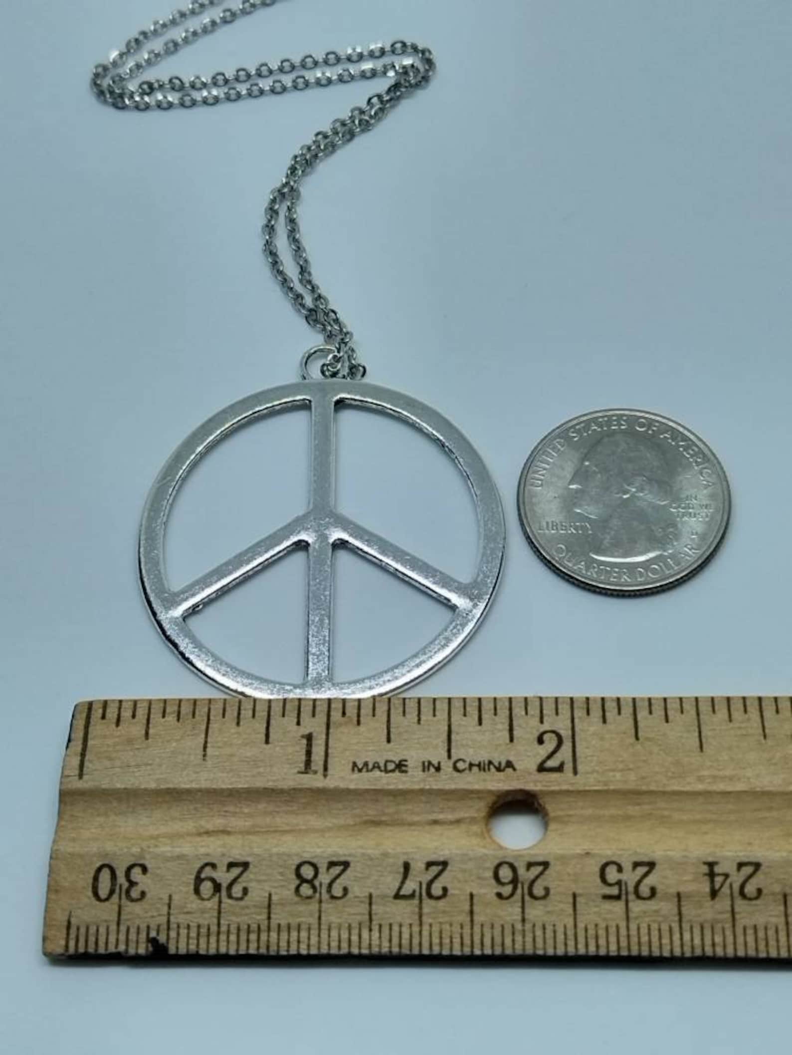 Peace Sign Necklace, Extra Large Peace Sign Pendant, Silver Peace Sign ...