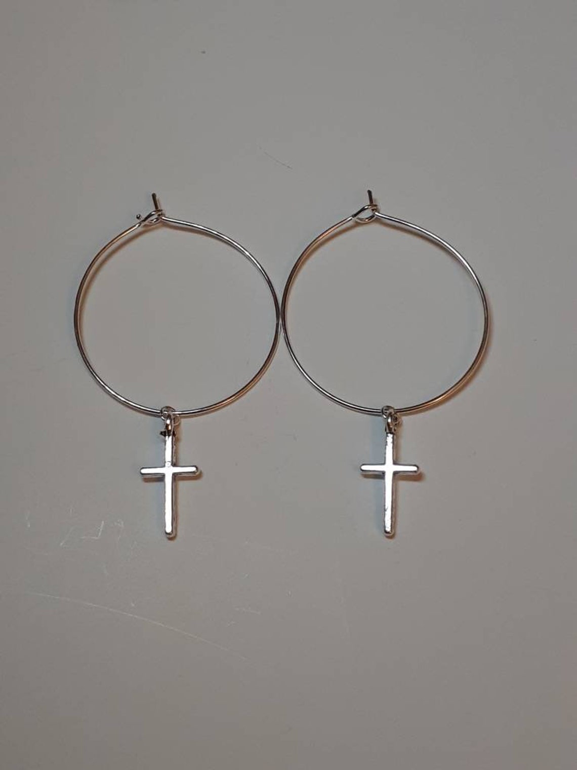 Silver Cross Hoop Earrings, Hoops, Cross Hoops, Hoop Earrings, Huggies ...