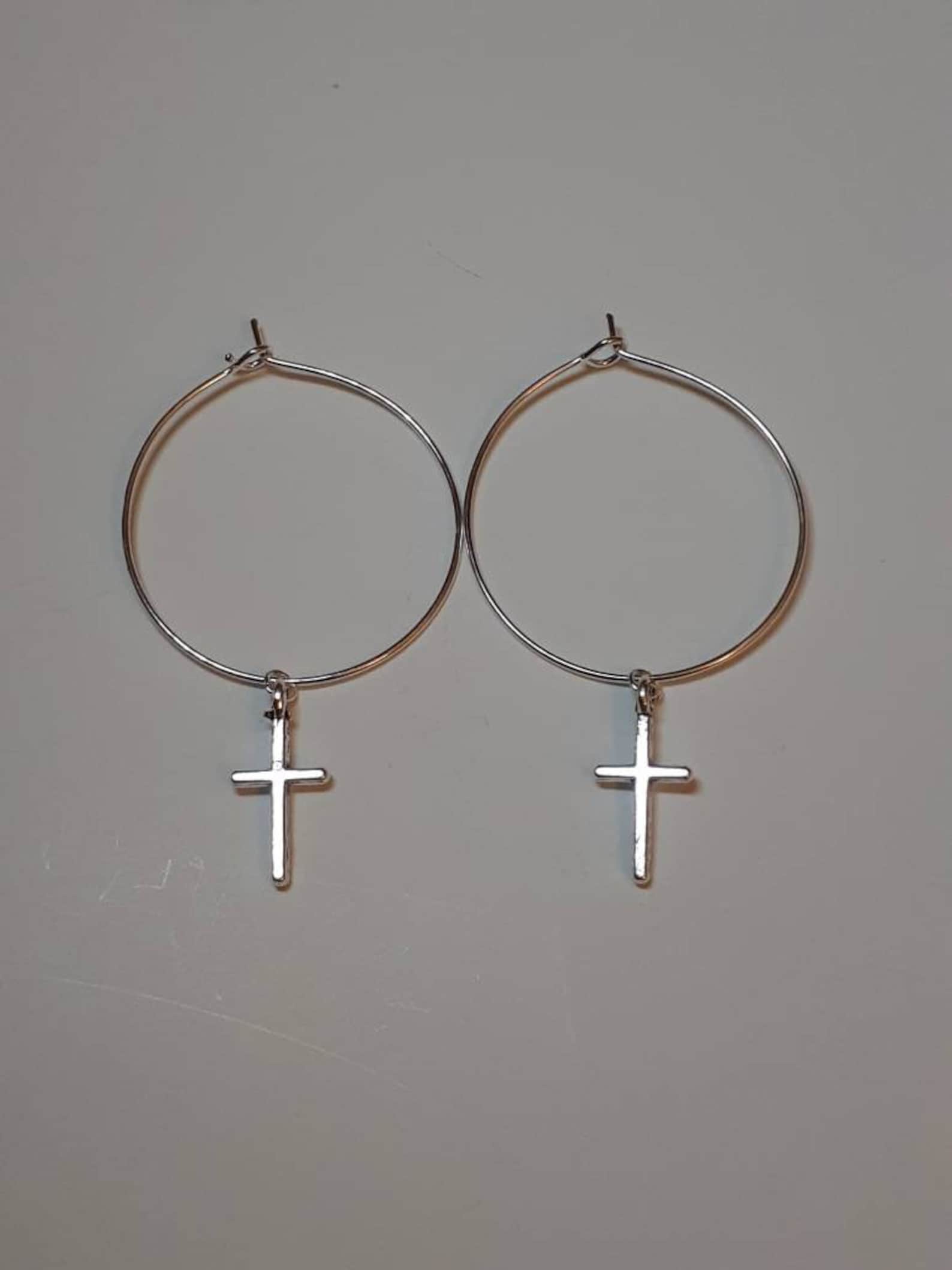 Silver Cross Hoop Earrings, Hoops, Cross Hoops, Hoop Earrings, Huggies ...