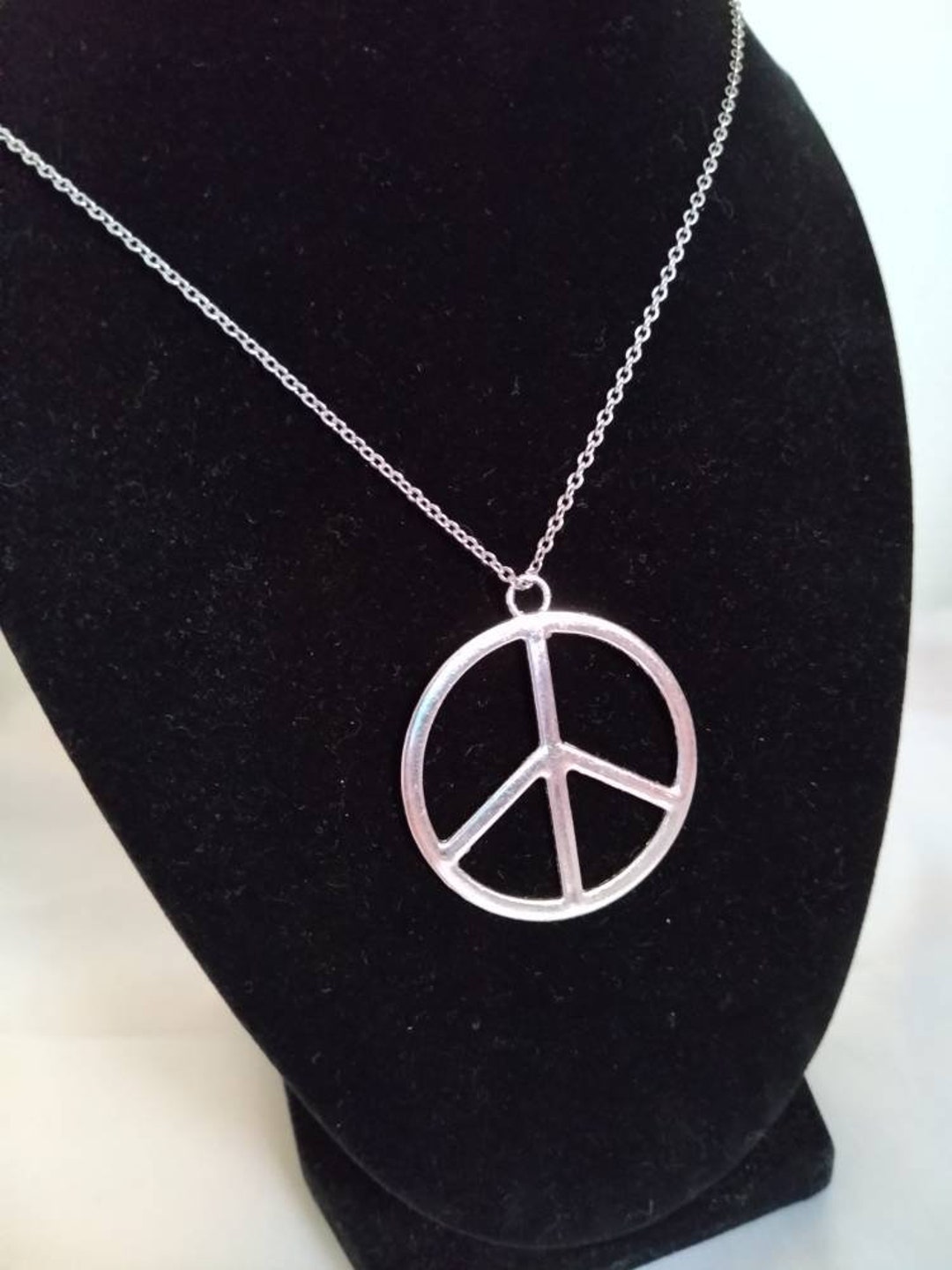 Peace Sign Necklace, Extra Large Peace Sign Pendant, Silver Peace Sign ...
