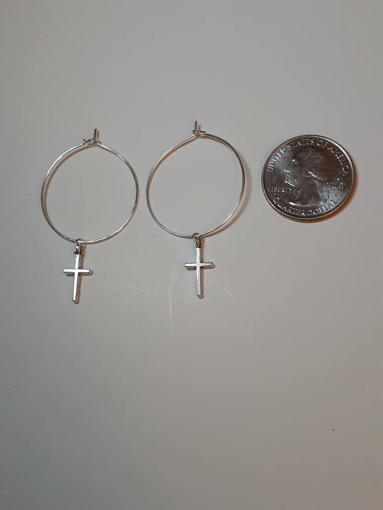 Silver Cross Hoop Earrings, Hoops, Cross Hoops, Hoop Earrings, Huggies ...