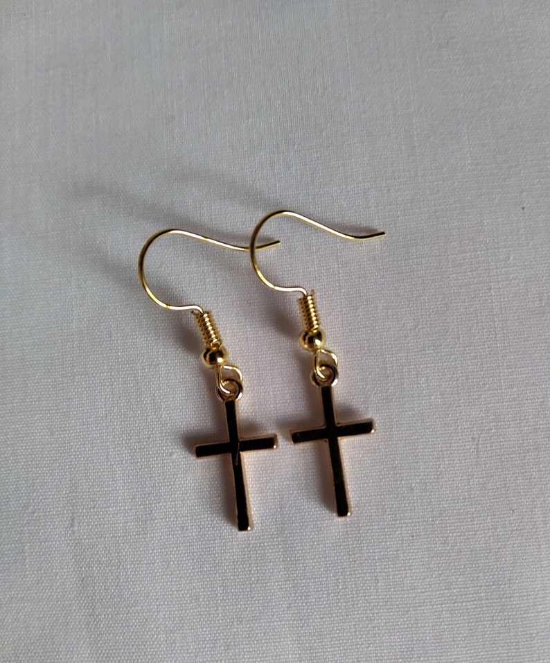 Gold Cross Earrings, Cross Earrings, Cross Drop Earrings, Gold Earrings ...