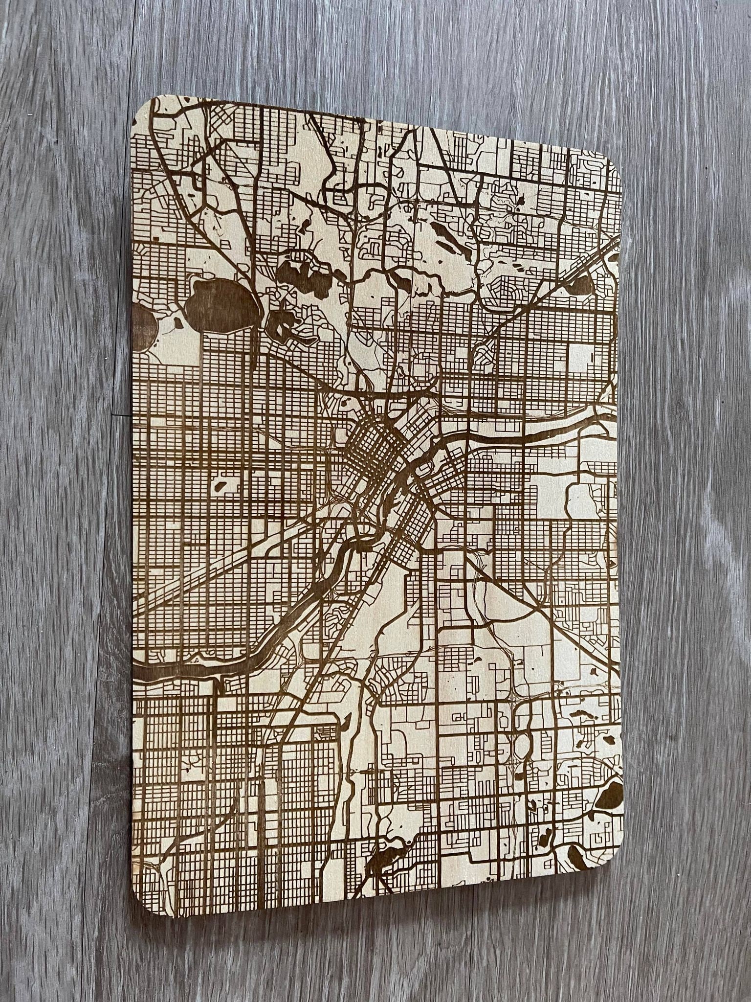 Premium Wood Engraved City Map, 12"x 8" Laser Engraved Wall Map, Map ...