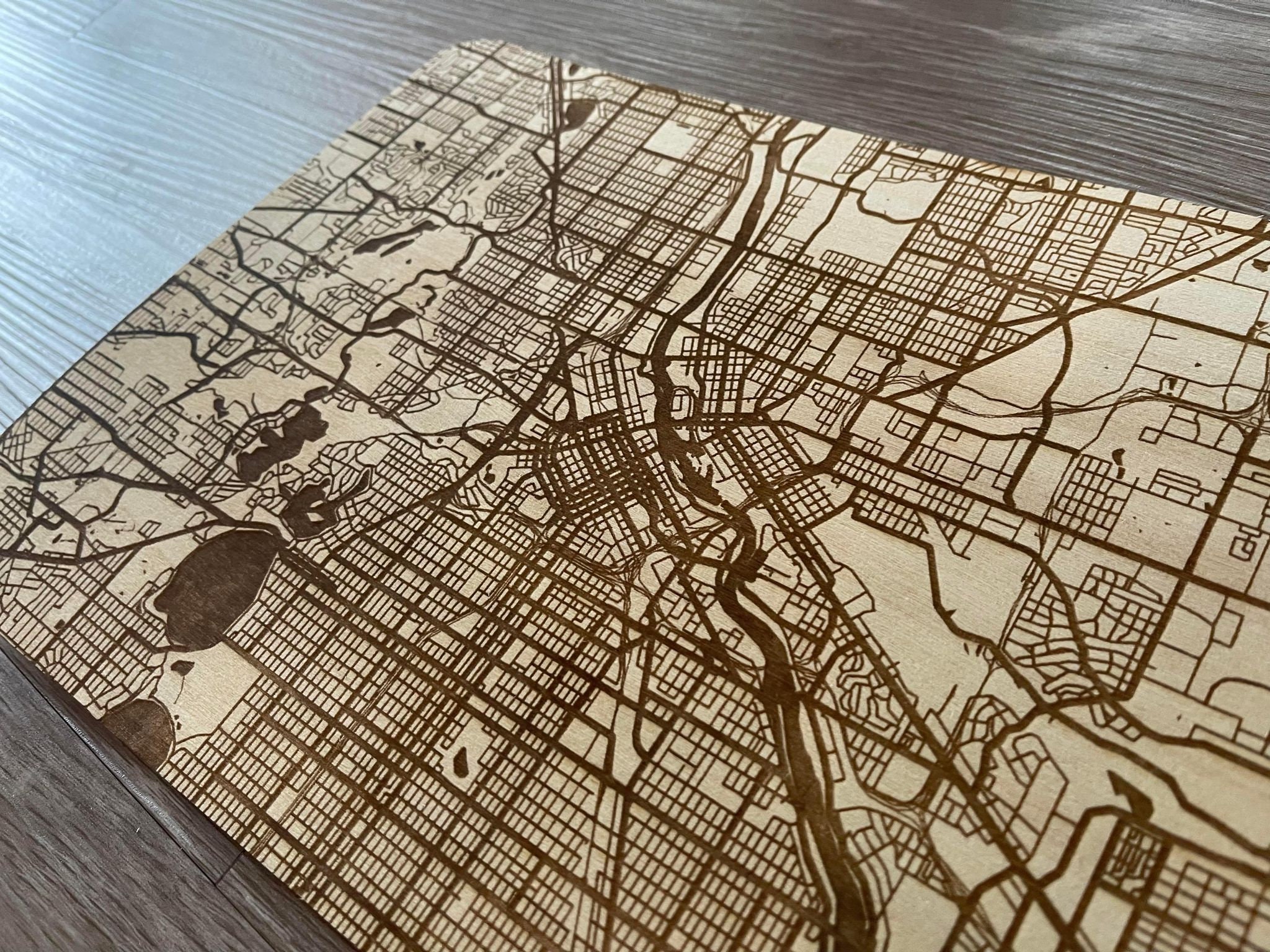 Premium Wood Engraved City Map, 12"x 8" Laser Engraved Wall Map, Map ...