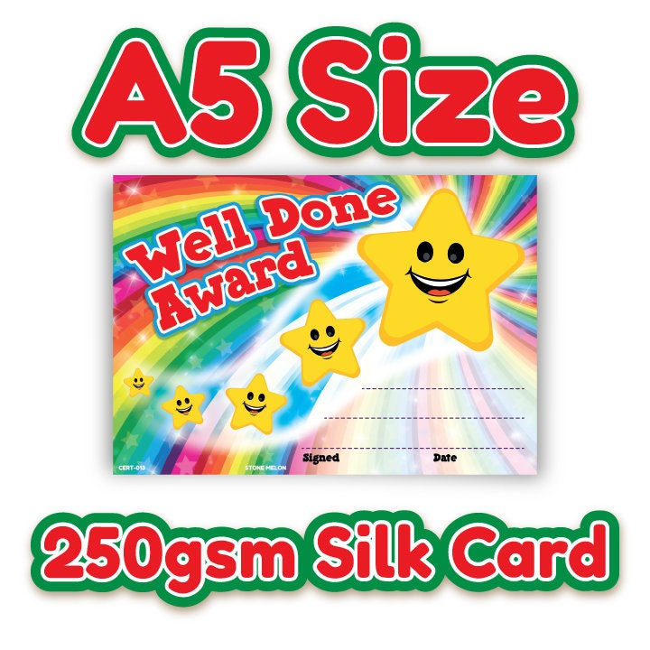 30 Well Done Rainbow Award Certificates for School Teachers Stone Melon ...
