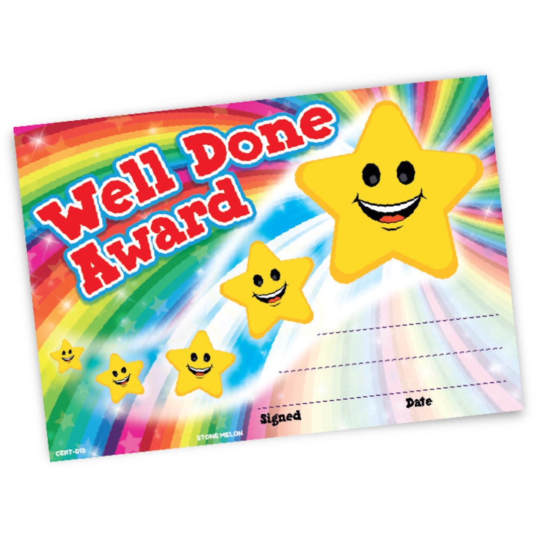 30 Well Done Rainbow Award Certificates for School Teachers Stone Melon ...