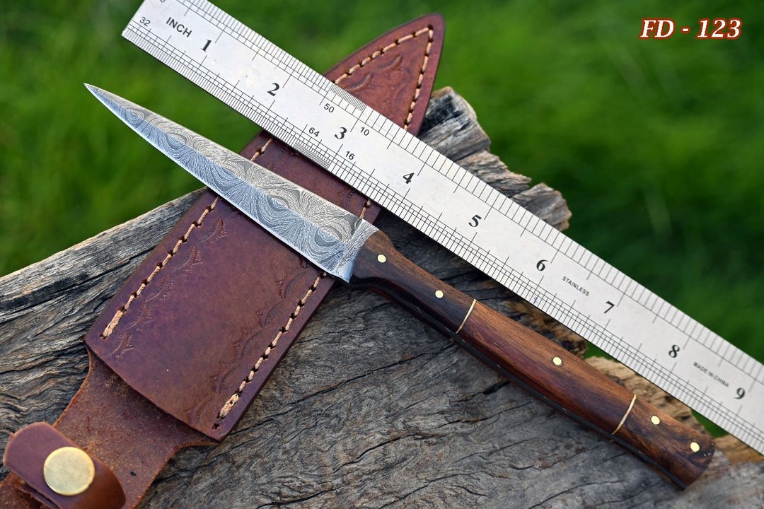 Damascus Steel Boot Knife With Wood Handle, FD 123 - Etsy
