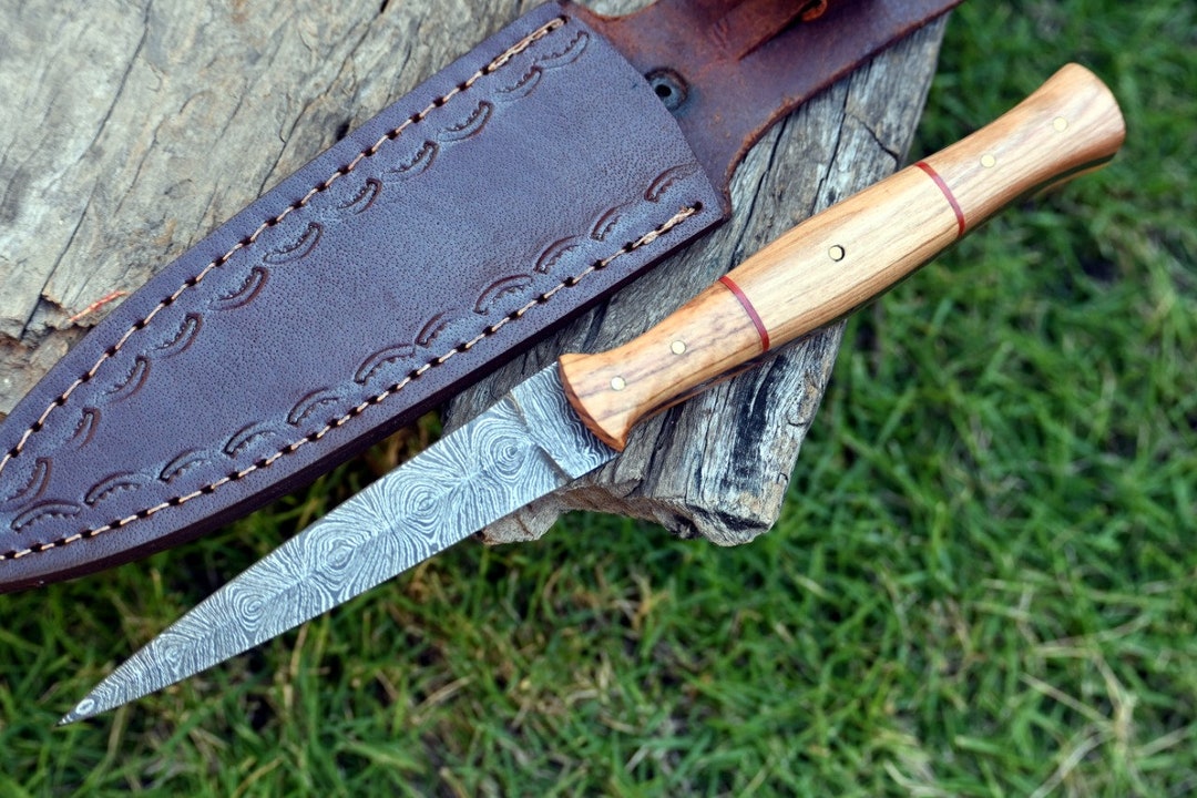 Damascus Steel Boot Hunting Knife With Wood Handle, FD 74 - Etsy
