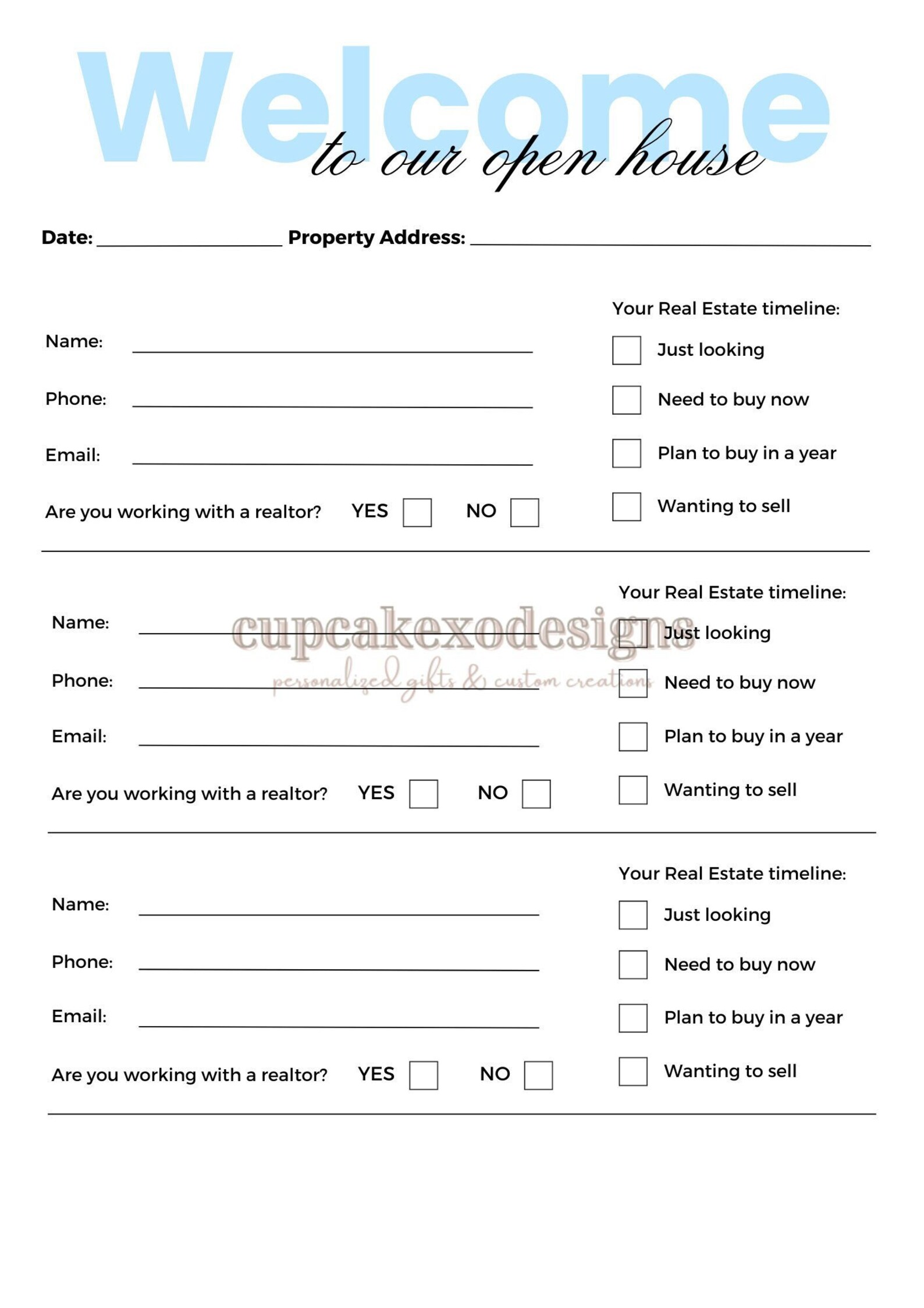 Open House Sign up Sheet: Real Estate Form (printable Digital Download ...