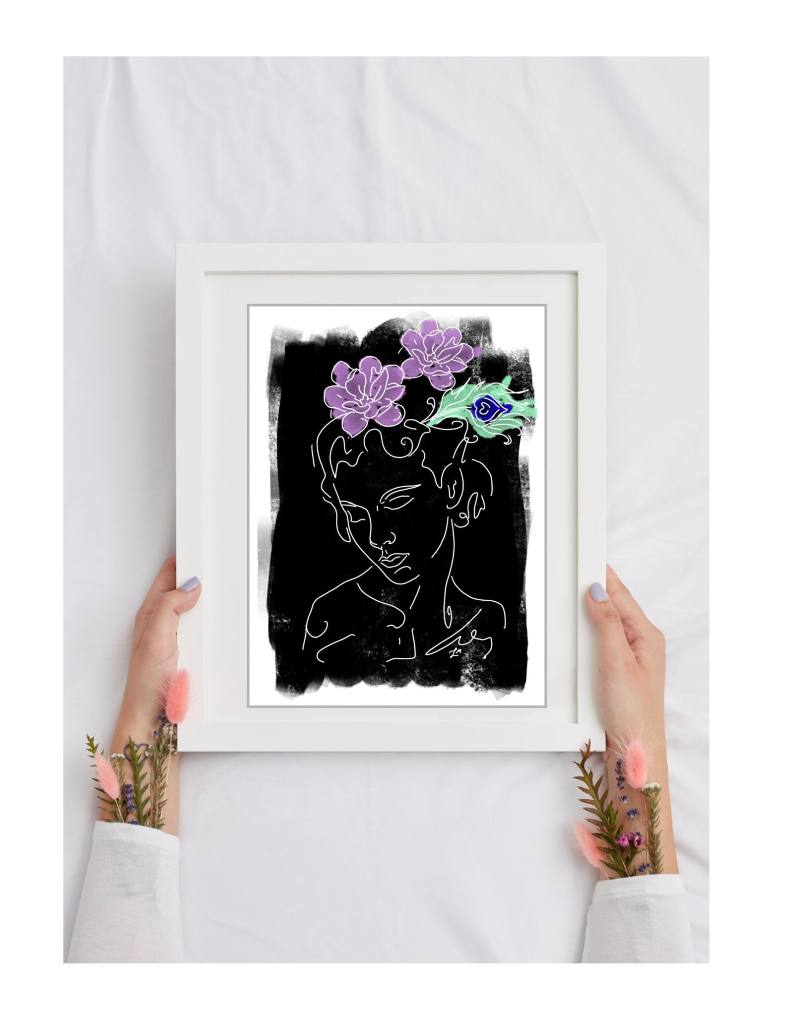 Purple Flower Woman Line Drawing - Etsy