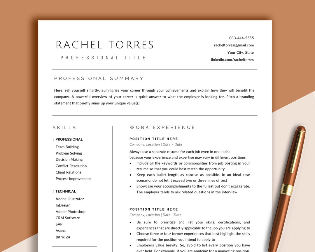 Clean Resume Template Google Docs Word & Pages Minimalist - Etsy