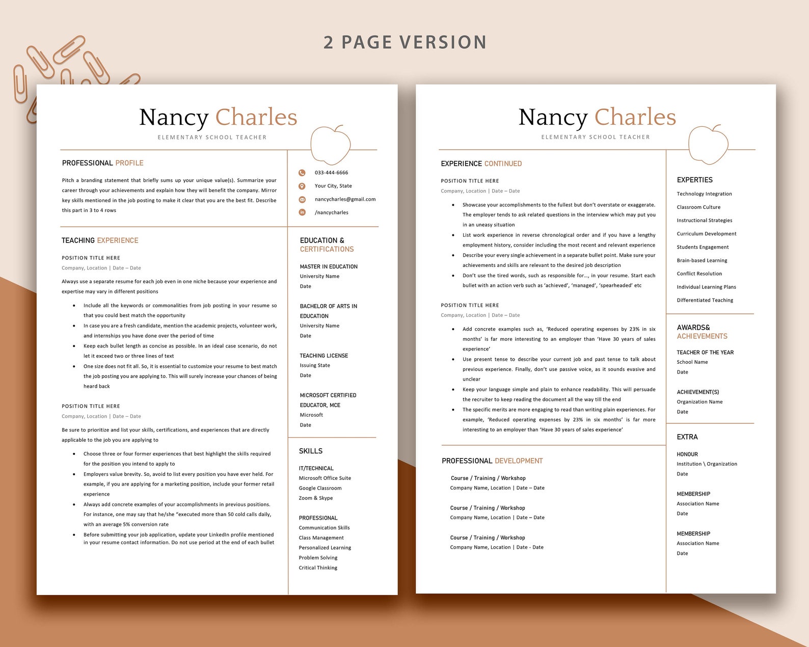 Modern Teacher Resume Template, Teacher Resume Template With Cover ...