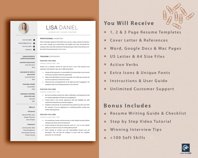Professional Modern Resume Template Teacher Resume With Photo - Etsy
