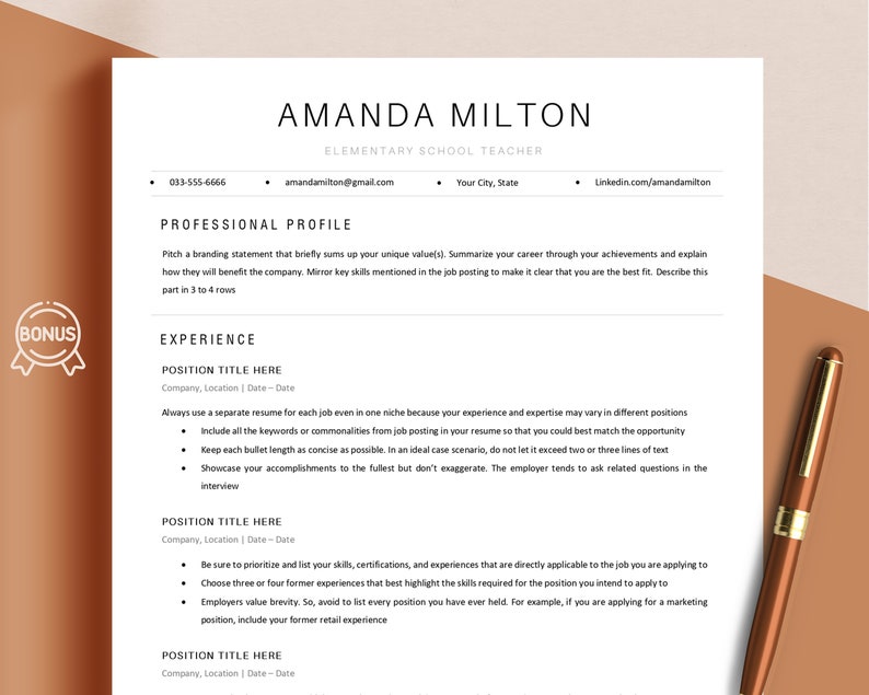 ATS Friendly Teacher Resume Template Word, Pages, Google Docs ...