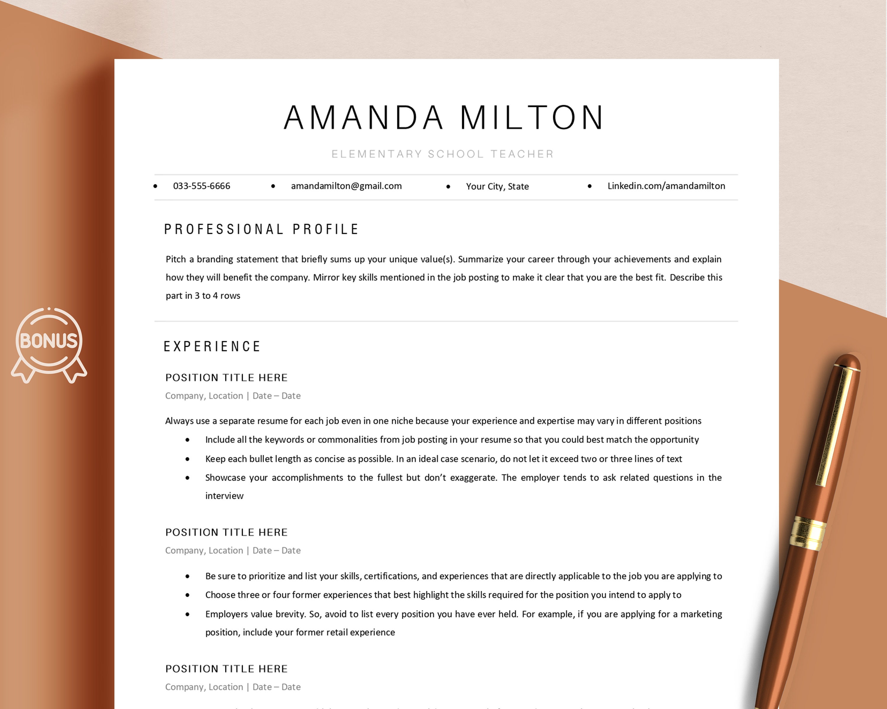 ATS Friendly Teacher Resume Template Word, Pages, Google Docs ...