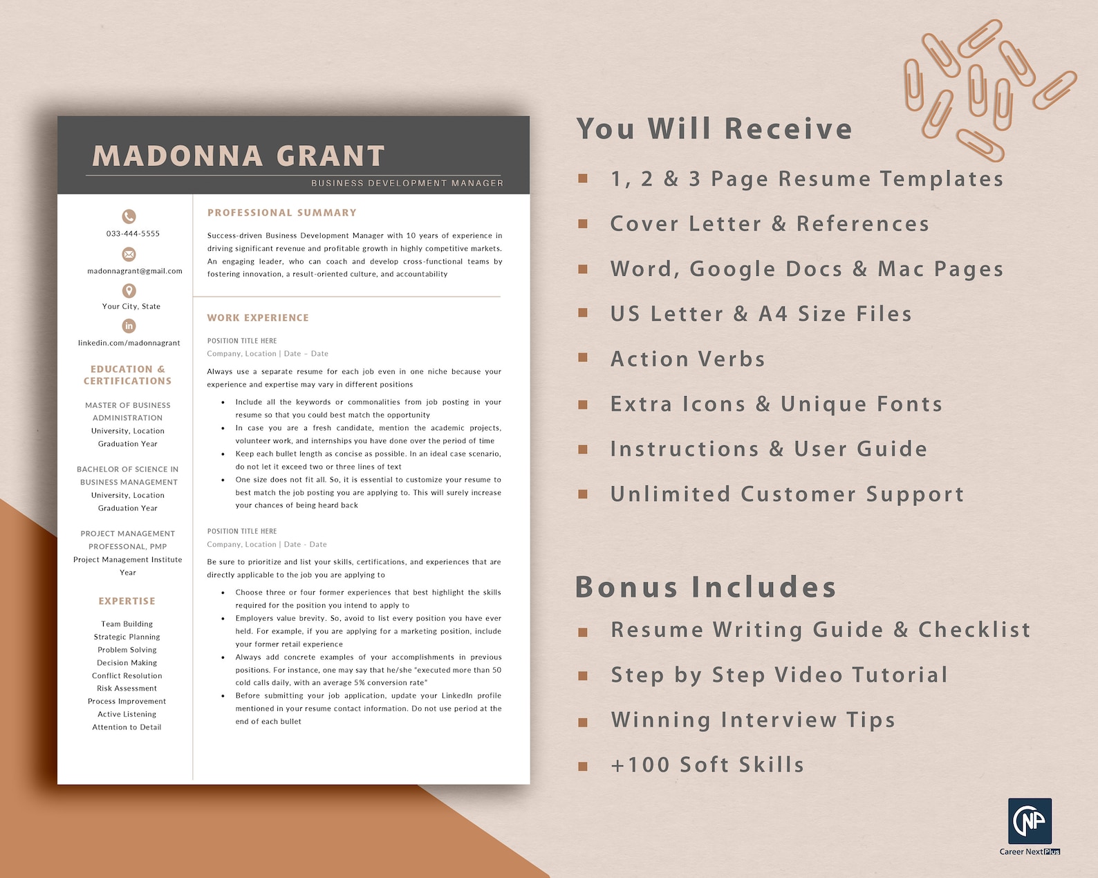 Modern Executive Resume Template, CEO Resume Template for Word, Google ...