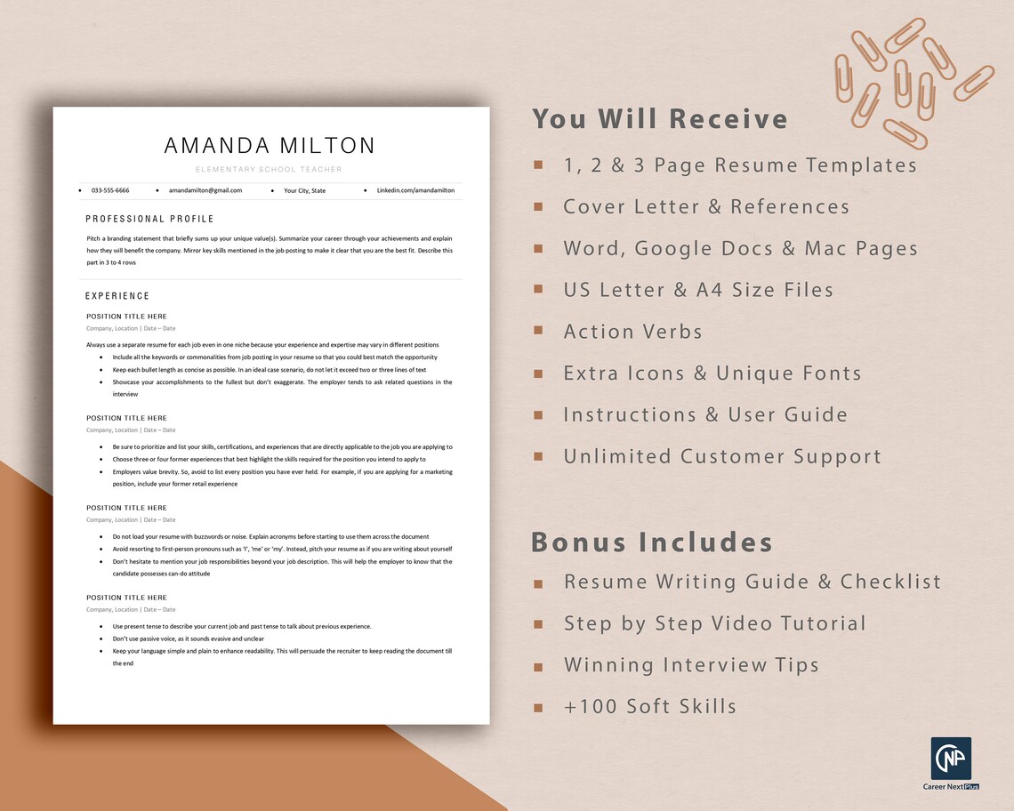 ATS Friendly Teacher Resume Template Word, Pages, Google Docs ...