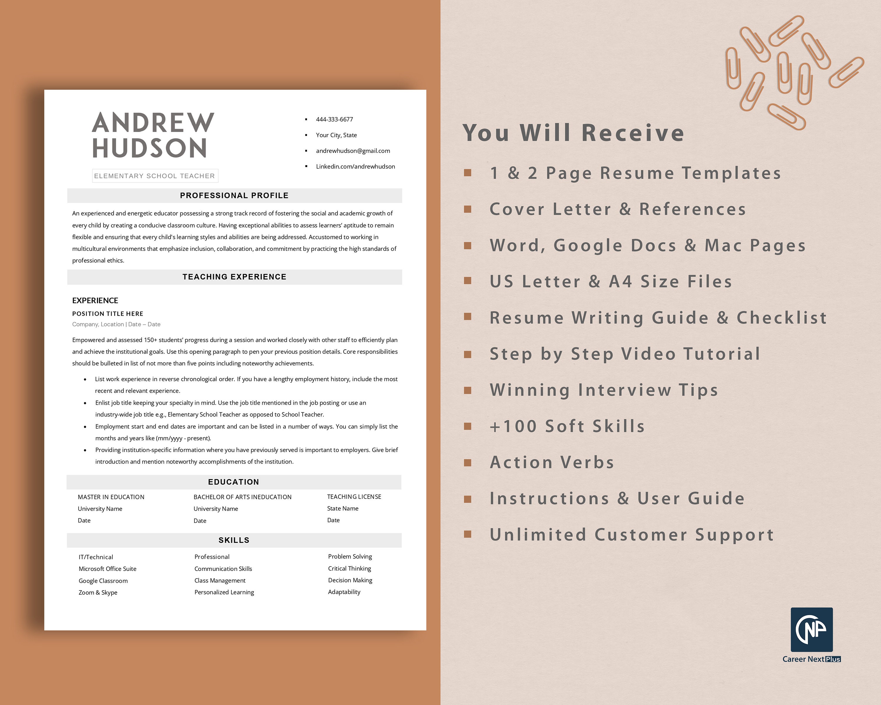 ATS Resume Template Teacher Google Docs Word & Pages Clean - Etsy