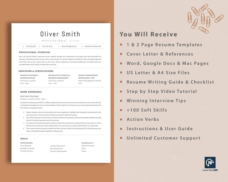 ATS Resume Template Word & Pages Google Docs Resume Template - Etsy