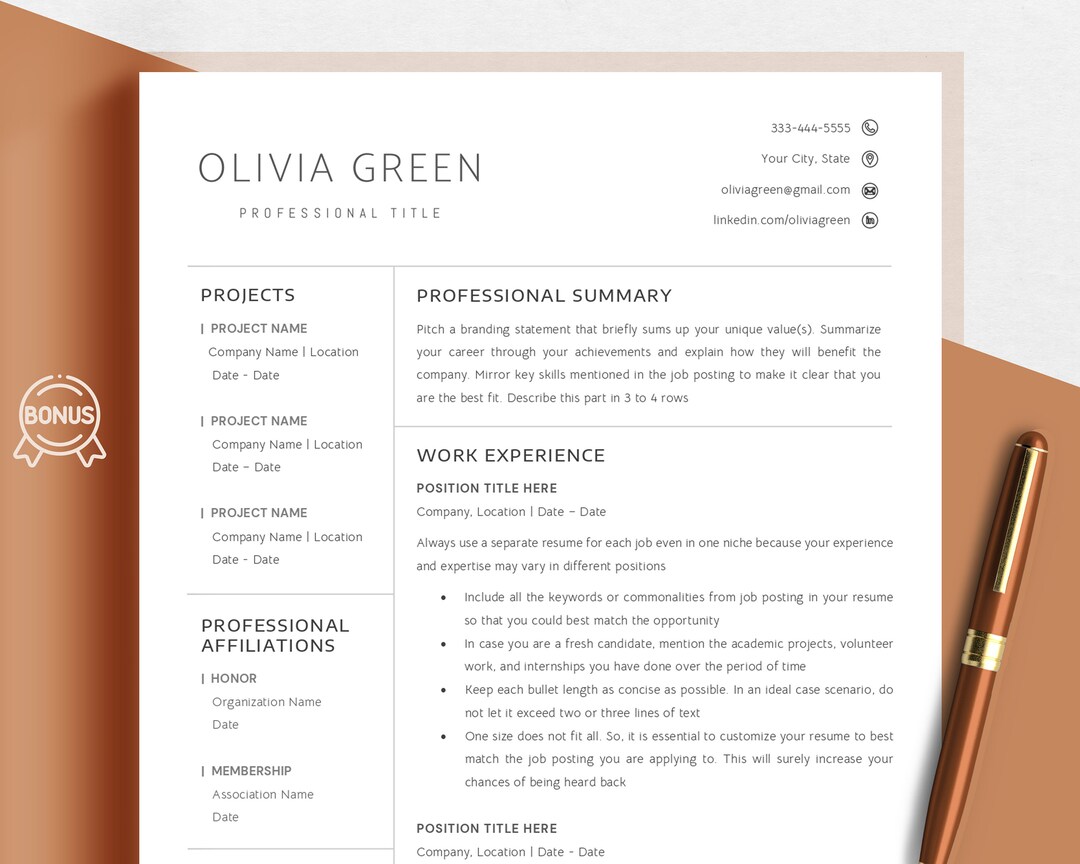Modern Resume Template Microsoft Word CV Template Resume - Etsy