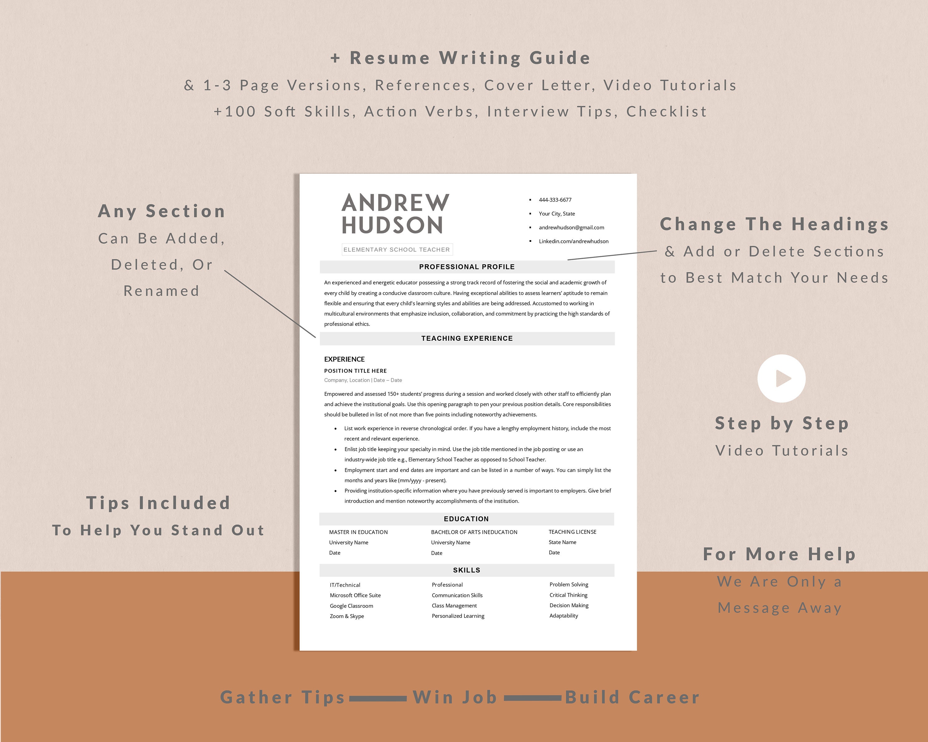 ATS Resume Template Teacher Google Docs Word & Pages Clean - Etsy