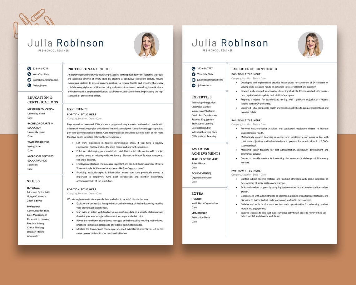 Teacher Resume Template Google Docs Word & Pages Teaching - Etsy