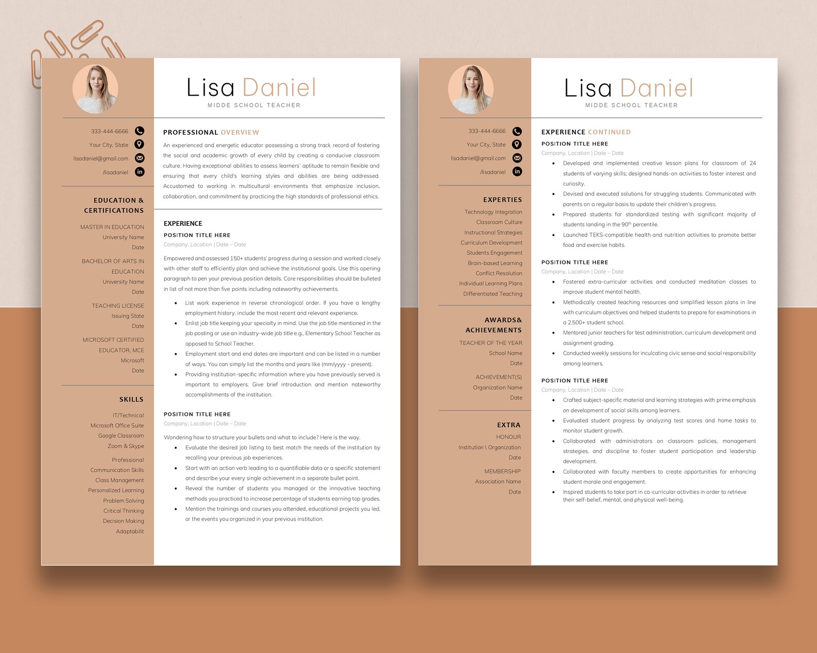 Creative Teacher Resume Template, Teacher Resume Template With Photo ...