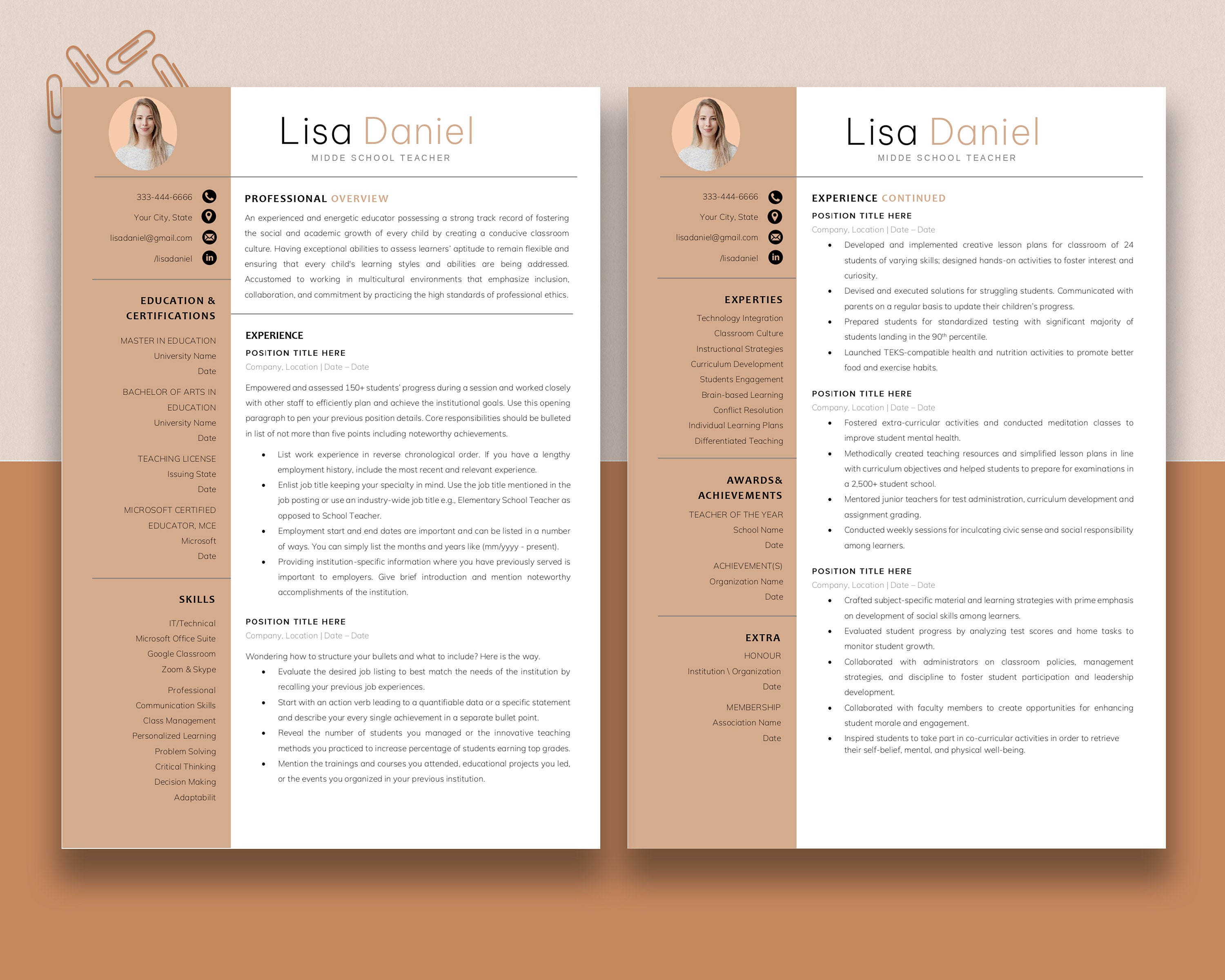 Creative Teacher Resume Template, Teacher Resume Template With Photo ...
