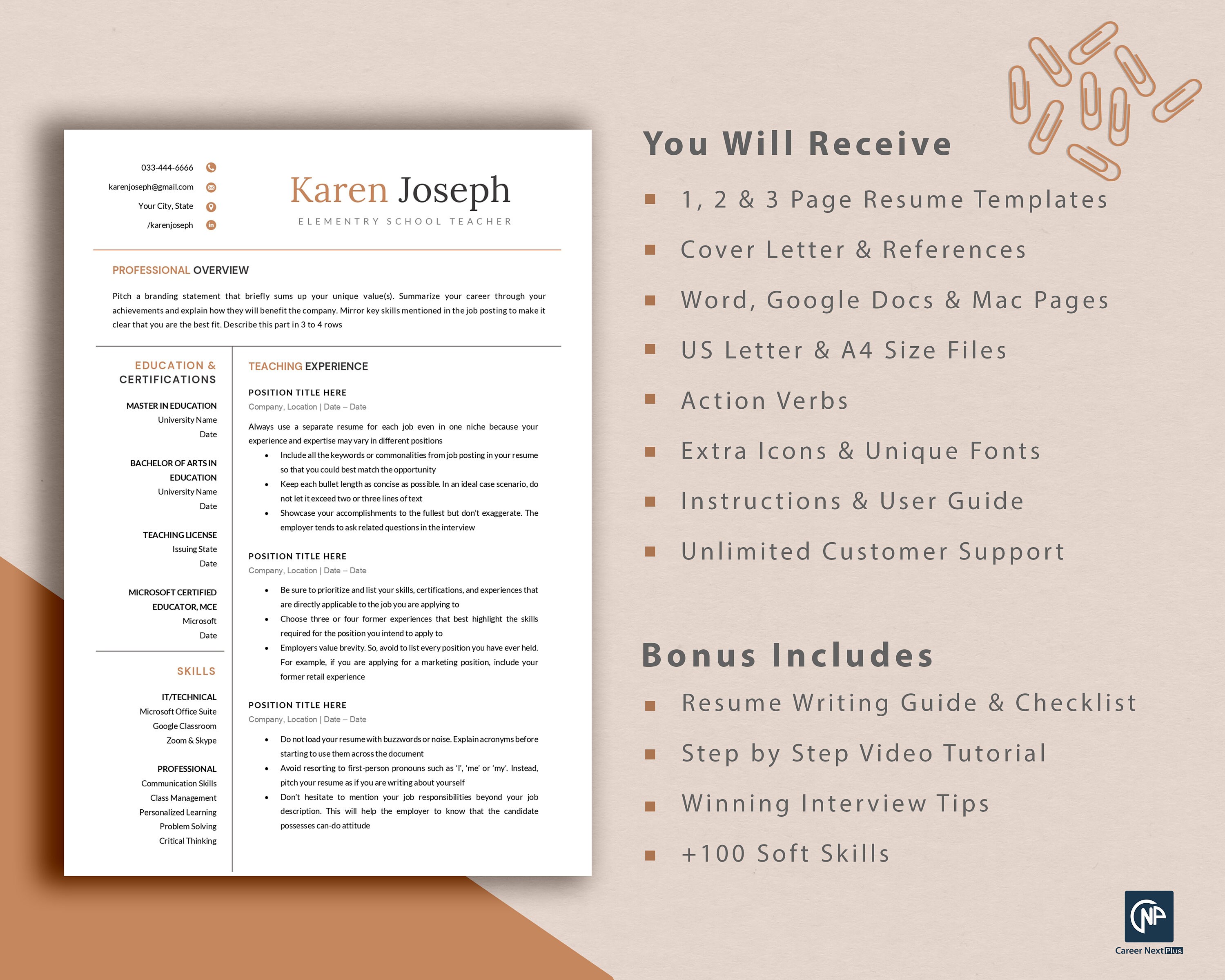 Teacher Resume Template Word, Pages, Google Docs, Teaching Resume, CV ...