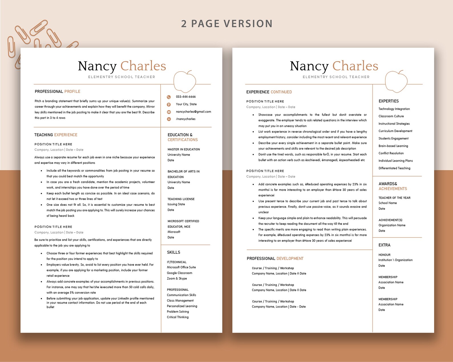 Modern Teacher Resume Template Teacher Resume Template With - Etsy