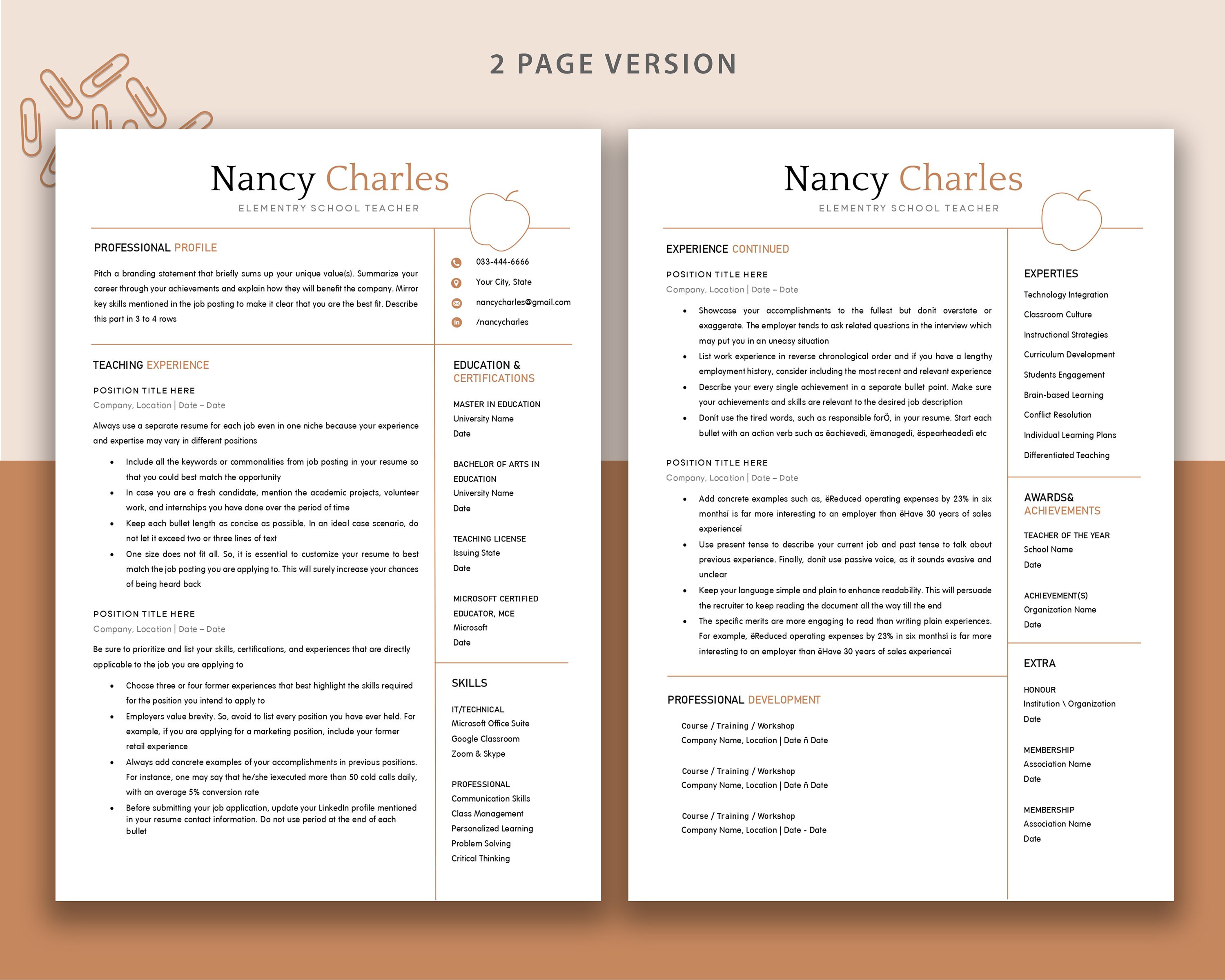 Modern Teacher Resume Template Teacher Resume Template With - Etsy ...