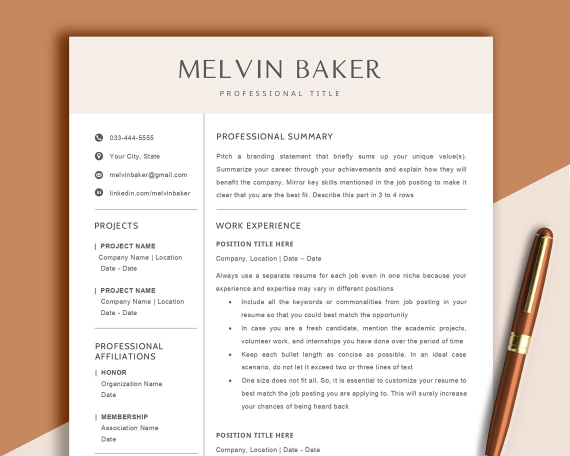 Modern Executive Resume Template Word & Pages Resume Google - Etsy