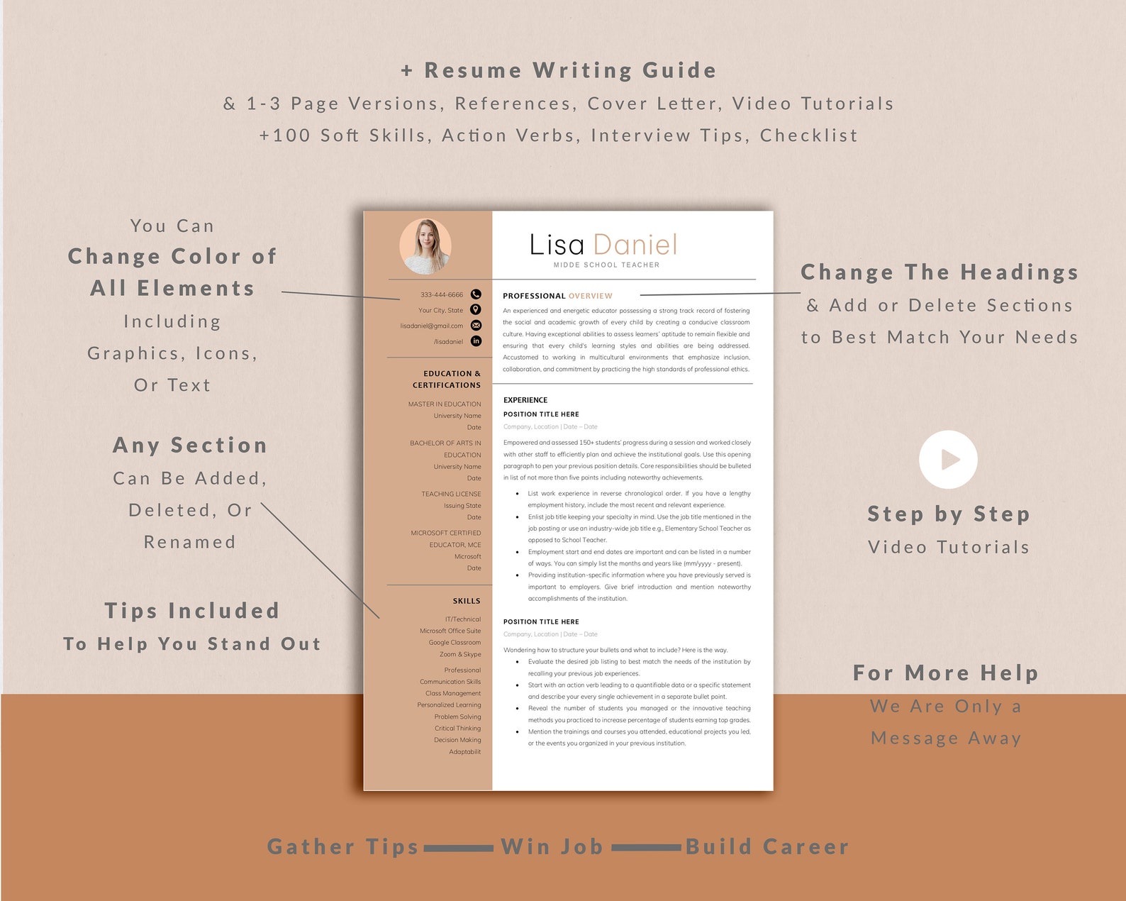 Creative Teacher Resume Template, Teacher Resume Template With Photo ...