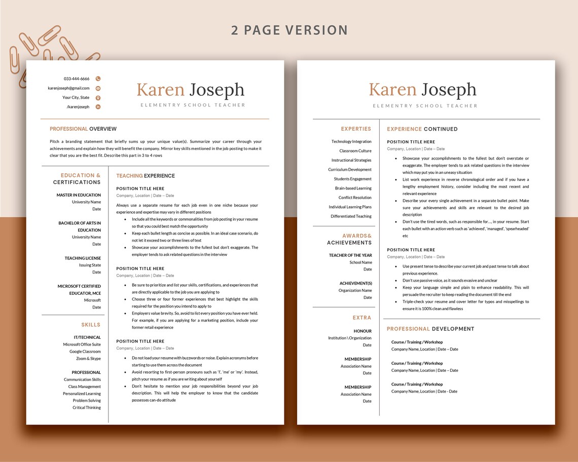Teacher Resume Template Word Pages Google Docs Teaching - Etsy