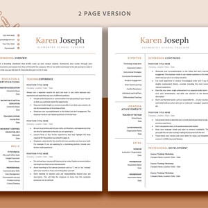 Teacher Resume Template Word Pages Google Docs Teaching - Etsy