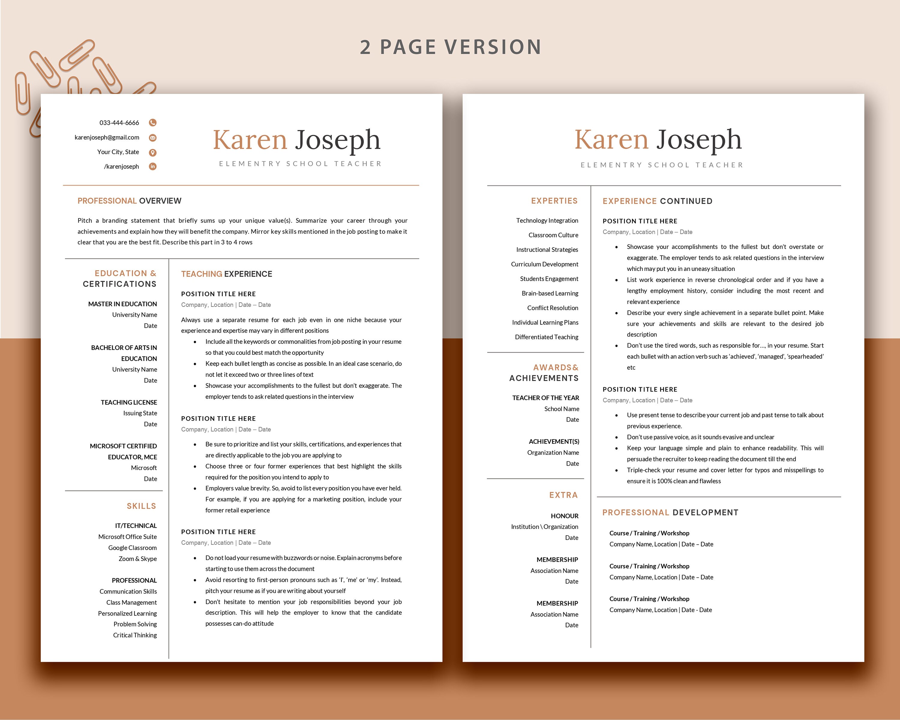 Teacher Resume Template Word Pages Google Docs Teaching - Etsy