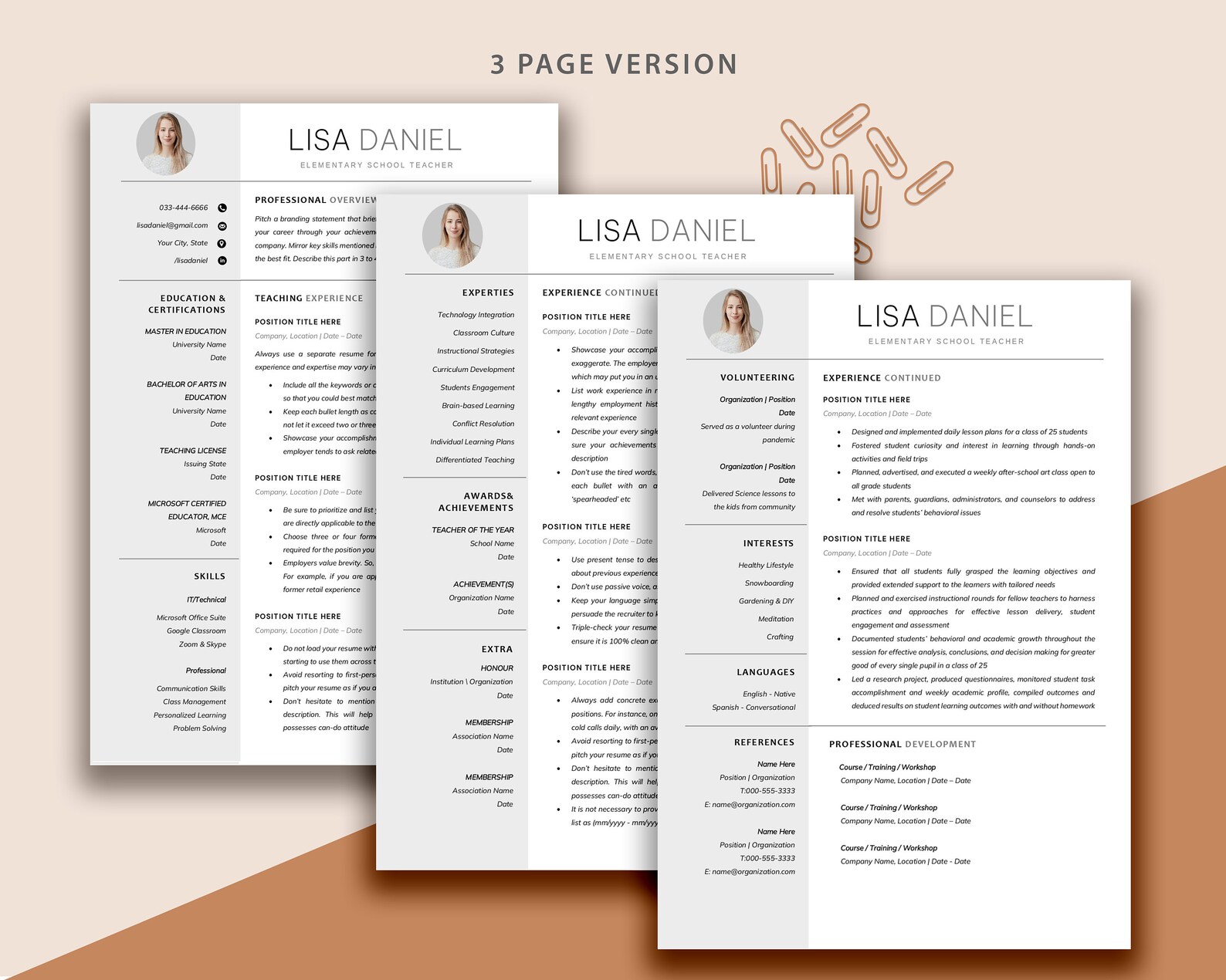 Professional Modern Resume Template Teacher Resume With Photo, Clean ...