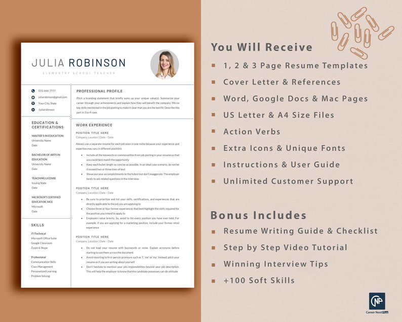 Teacher Resume Template Google Docs Word & Pages Teaching - Etsy