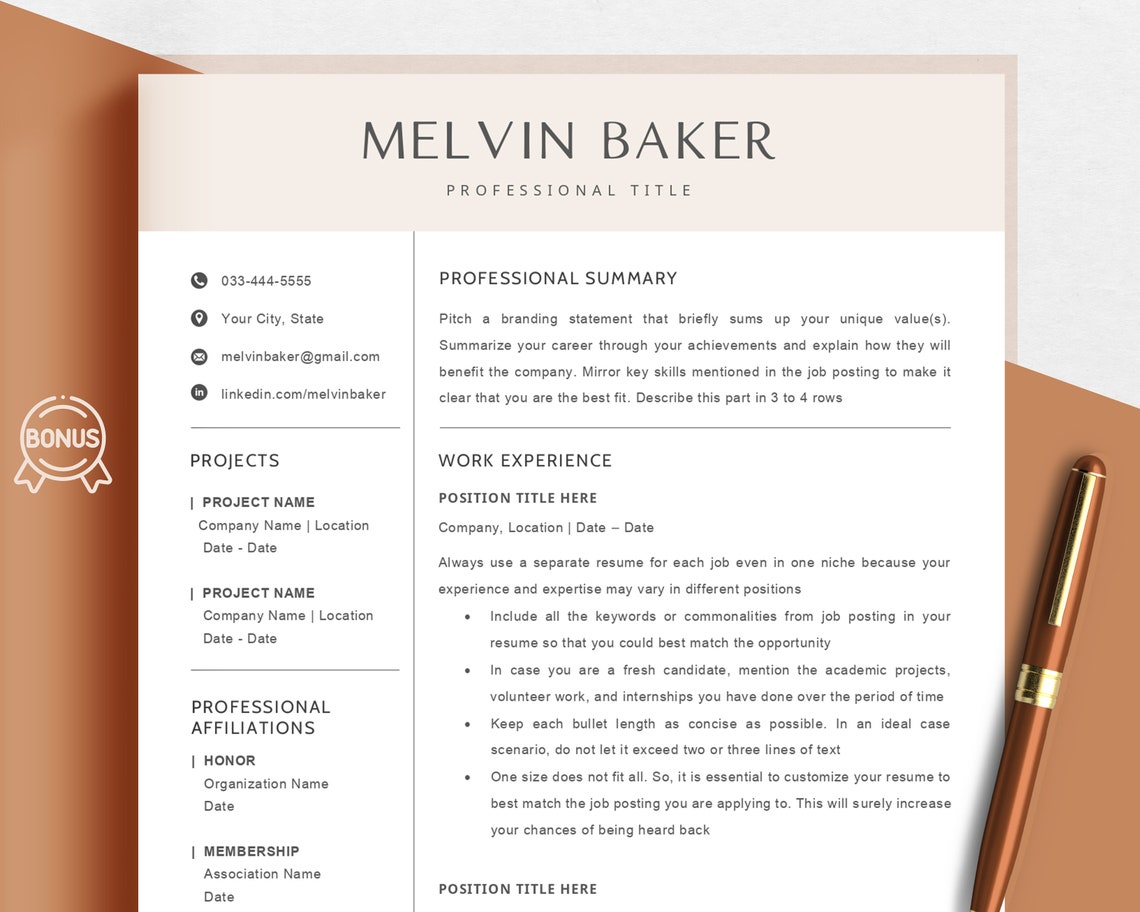 Modern Executive Resume Template Word & Pages Resume Google Docs CV ...