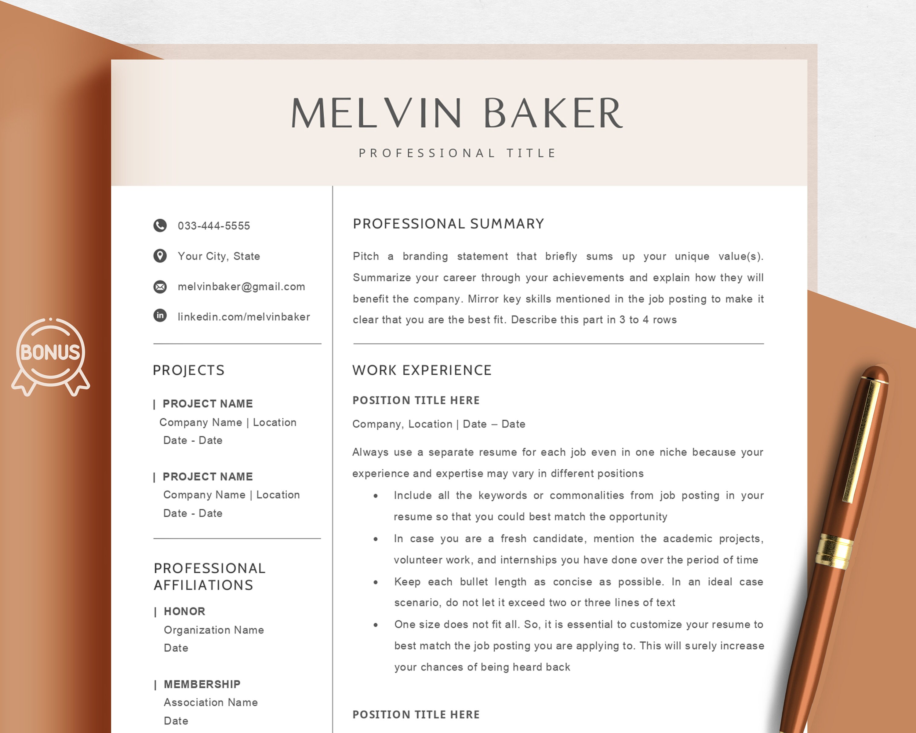 Modern Executive Resume Template Word & Pages Resume Google Docs CV ...