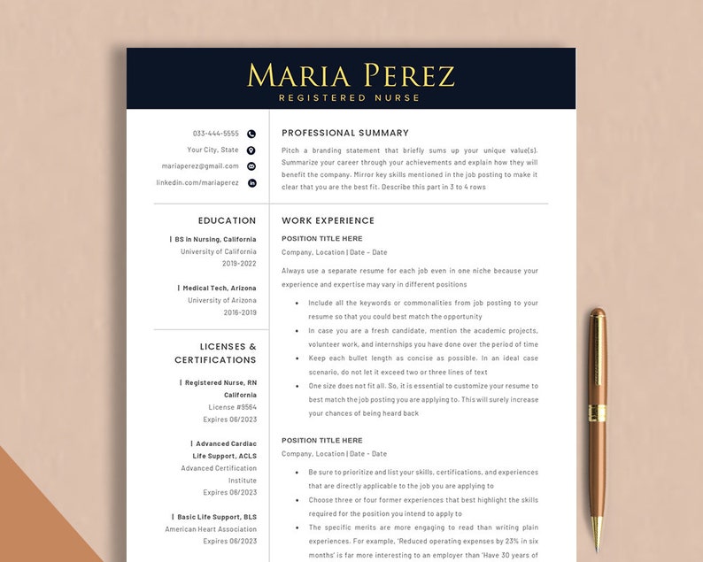 Modern Nursing Resume Template Google Docs, Word & Pages, New Grad RN ...