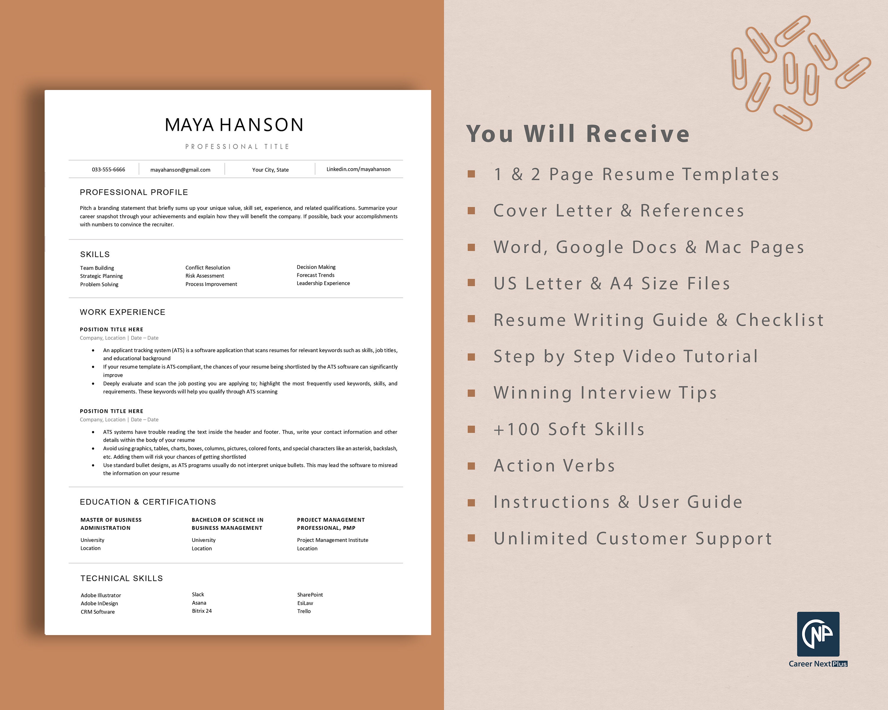 ATS Resume Template Word, Pages, Google Docs, Minimalist ATS CV ...