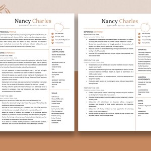 Modern Teacher Resume Template Teacher Resume Template With - Etsy