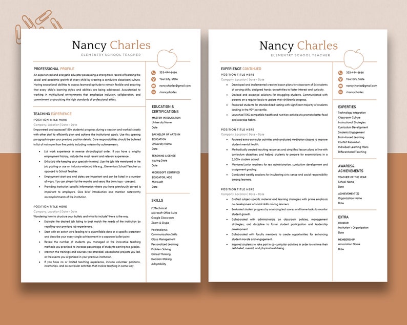 Modern Teacher Resume Template Teacher Resume Template With - Etsy