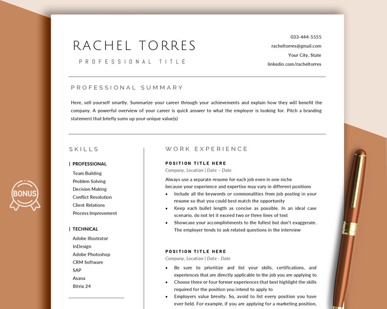 Clean Resume Template Google Docs, Word & Pages, Minimalist Executive ...